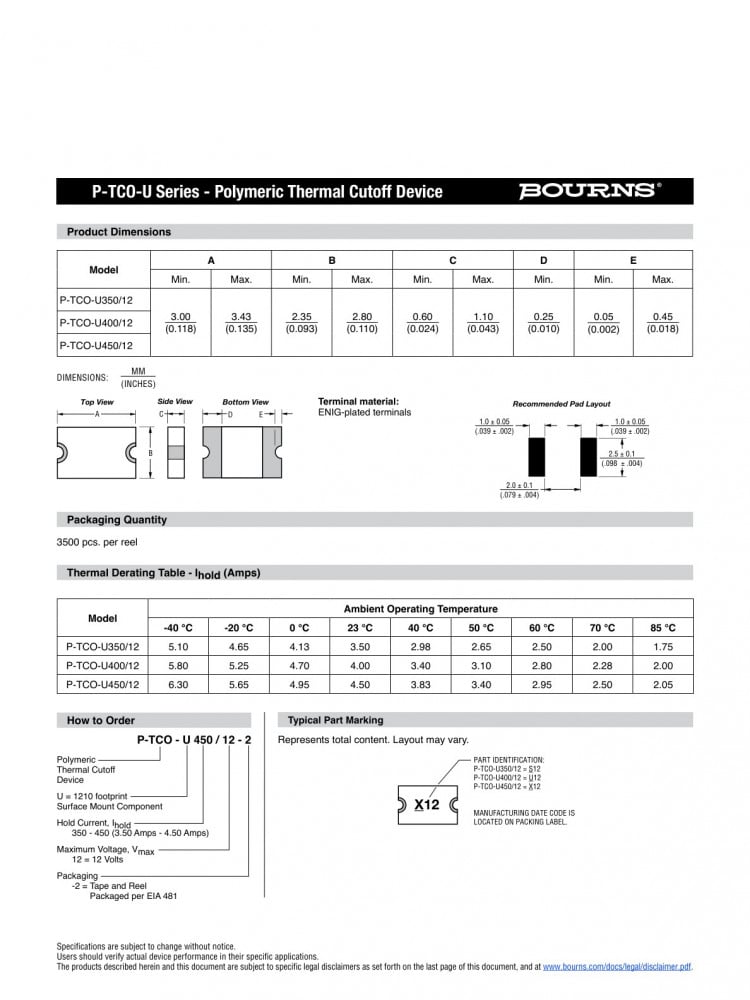 BOURNS P-TCO-U Series datasheet page 2