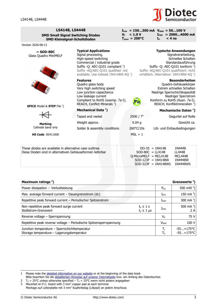 DIOTEC LS4148 datasheet page 1 preview