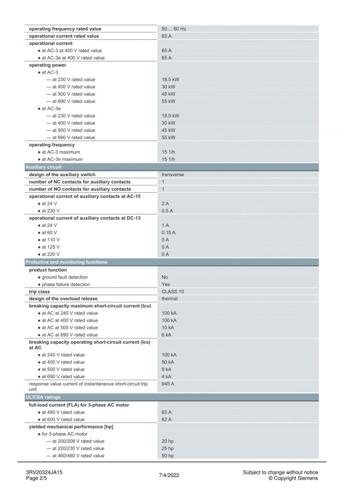 3RV20324JA15 datasheet page 2