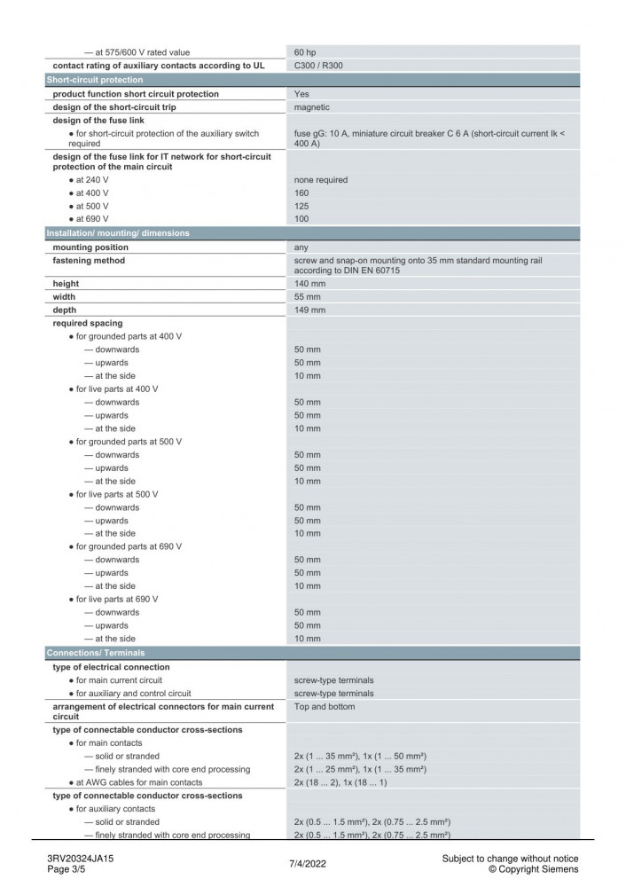 3RV20324JA15 datasheet page 3