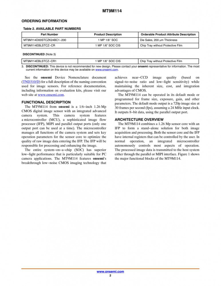 MT9M114 datasheet page 2