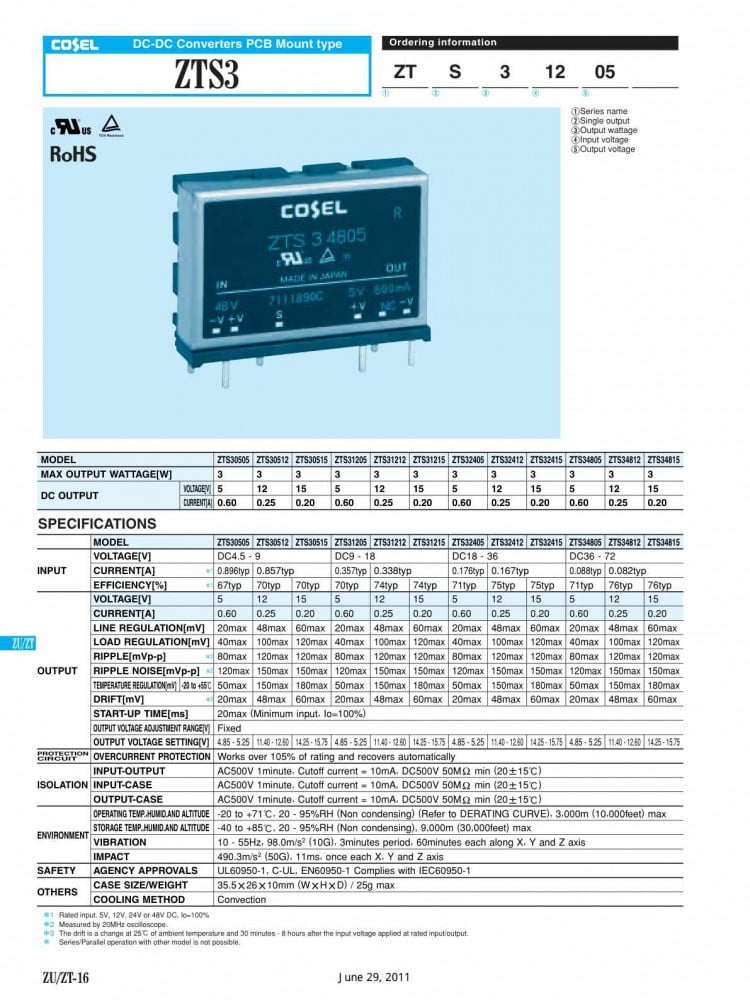 Cosel ZTS series datasheet page 3