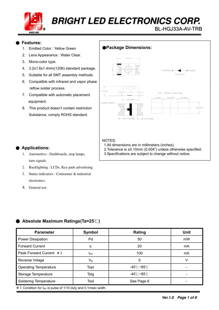 BL-HGJ33A-AV-TRB datasheet page 1