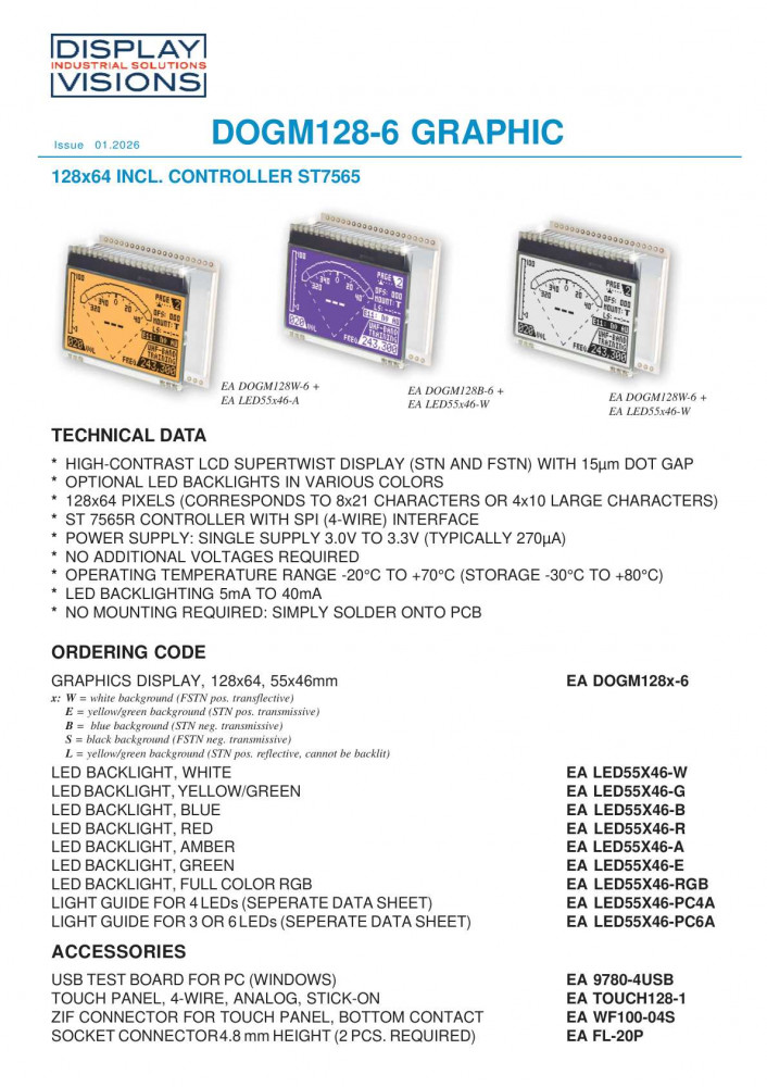 EA DOGM128 and EA LED55X46 product document, page 1