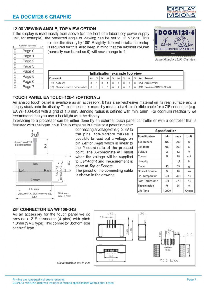 EA DOGM128 and EA LED55X46 product document, page 7