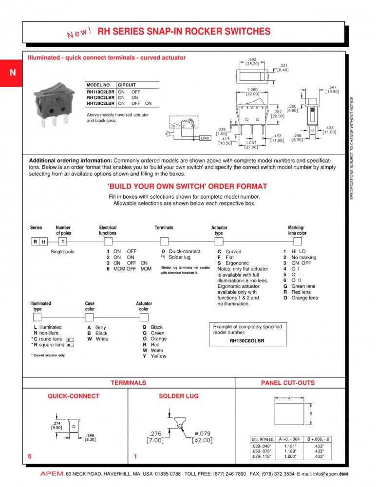 APEM RH110C2NBB technical document page 2