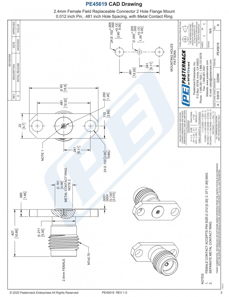PASTERNACK PE45619 datasheet page 3