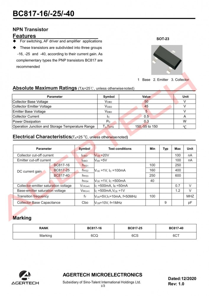 BC817-40 datasheet page 1