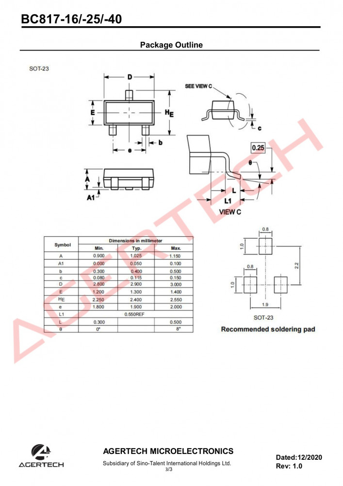 BC817-40 SOT-23 package drawing