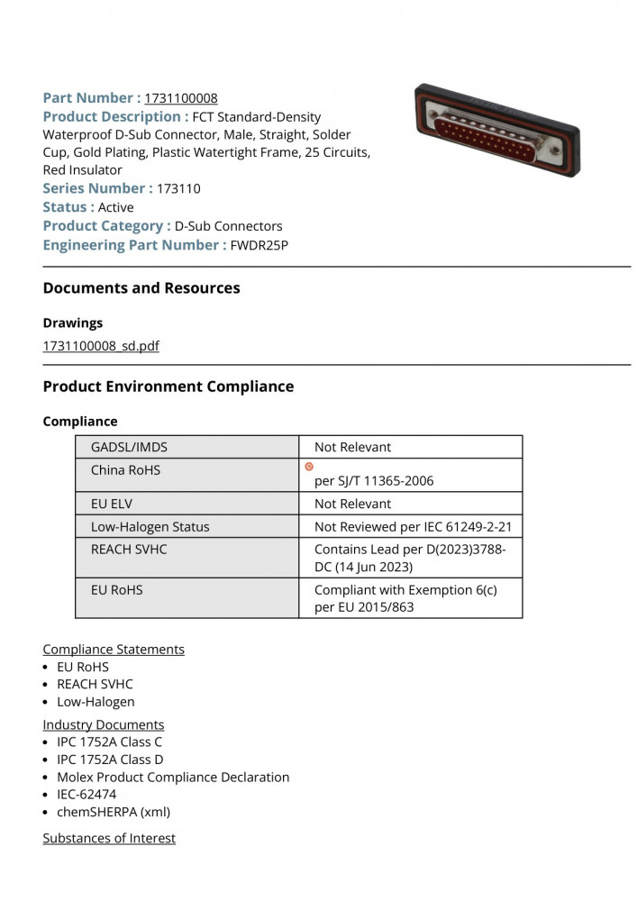 MOLEX 1731100008 product drawing, page 1