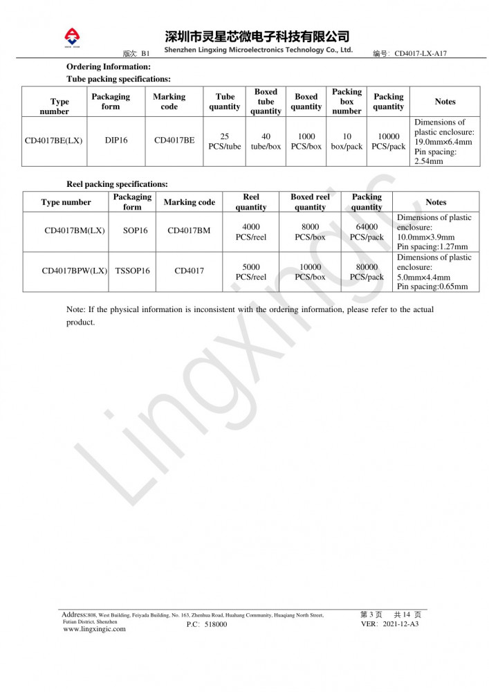 CD4017BM(LX) datasheet page 3