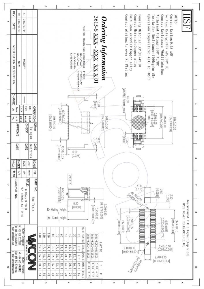 Wcon 3615-S040-095G1R01 technical drawing preview