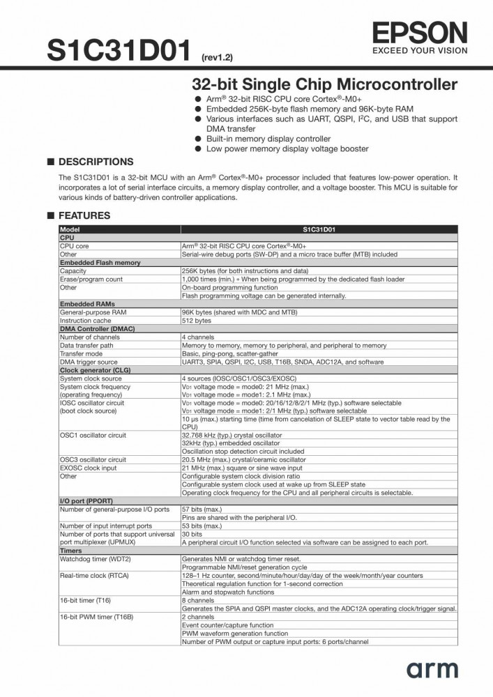 S1C31D01 datasheet page 1