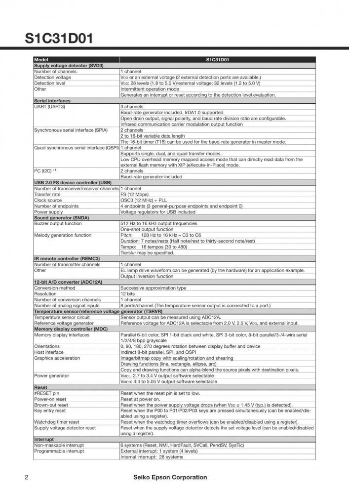 S1C31D01 datasheet page 2