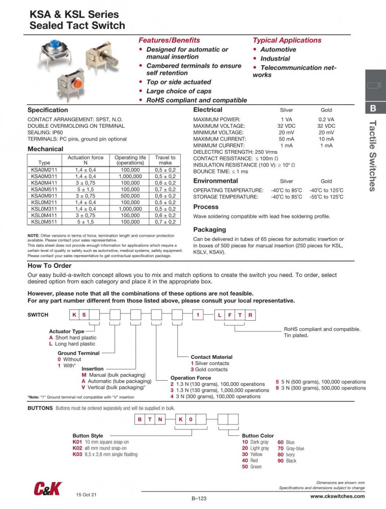 C&K BTNK0190 technical document page 1