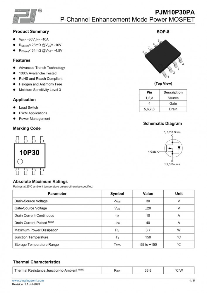 PJM10P30PA datasheet page 1