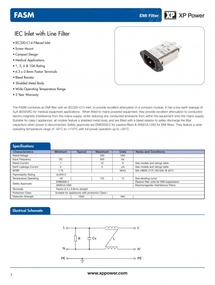 XP Power FASMA01SFR datasheet page 1