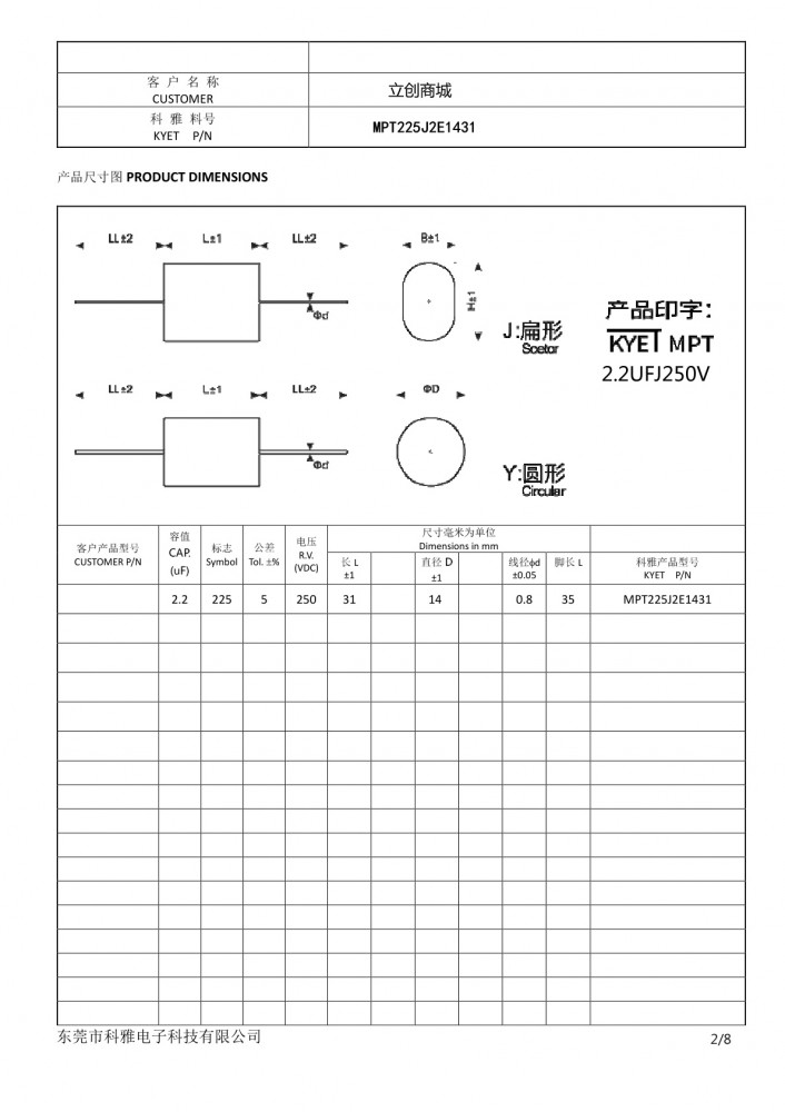 KYET MPT225J2E1431 specification page 2