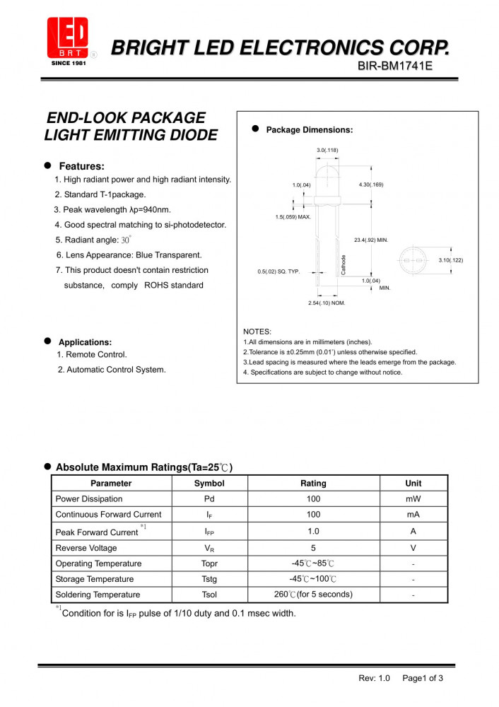 BIR-BM1741E datasheet page 1