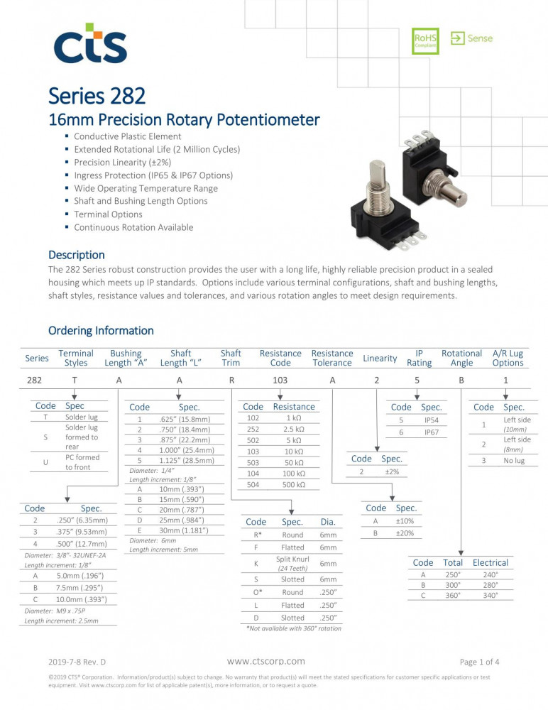 Series 282 technical document, page 1