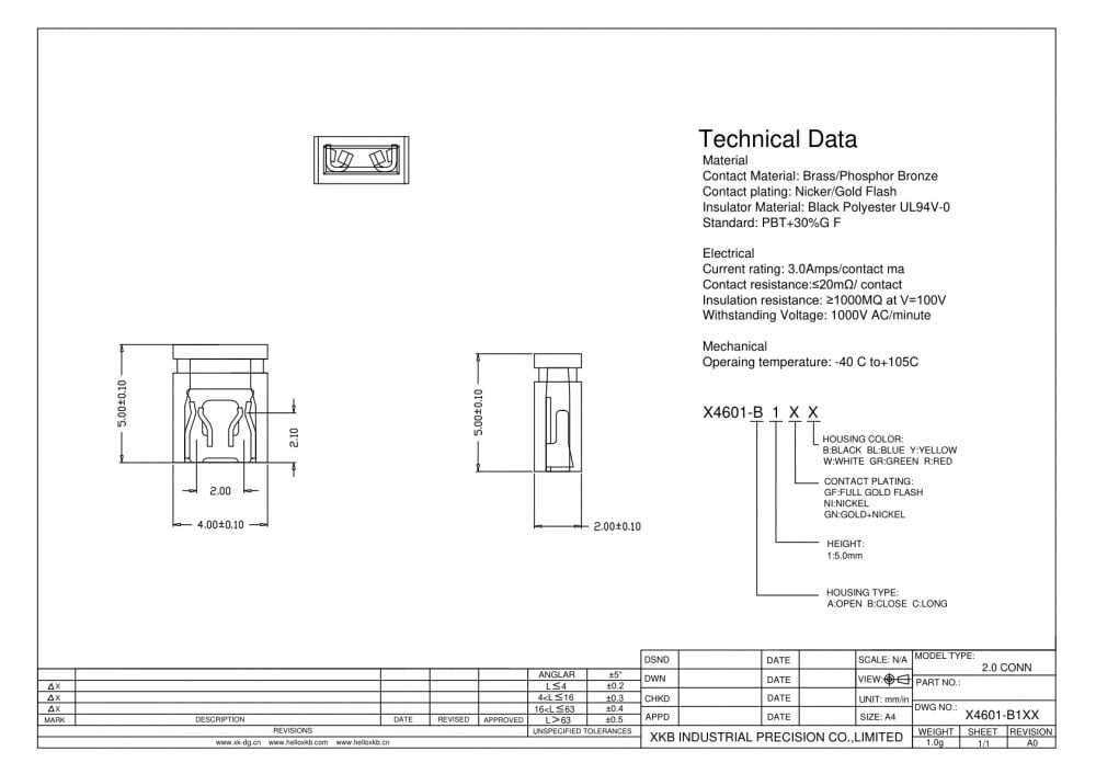 X4601-B1NIB technical drawing page 1
