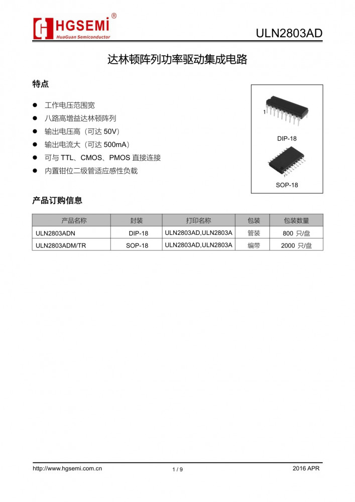 ULN2803ADM/TR datasheet page 1