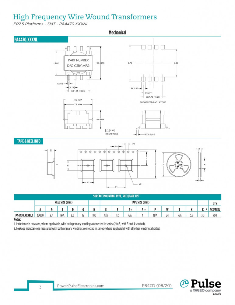 PA4470 tape and reel information