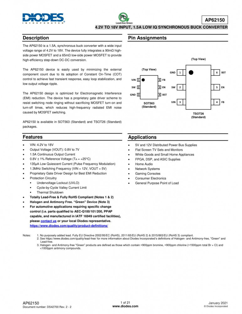 AP62150 datasheet page 1