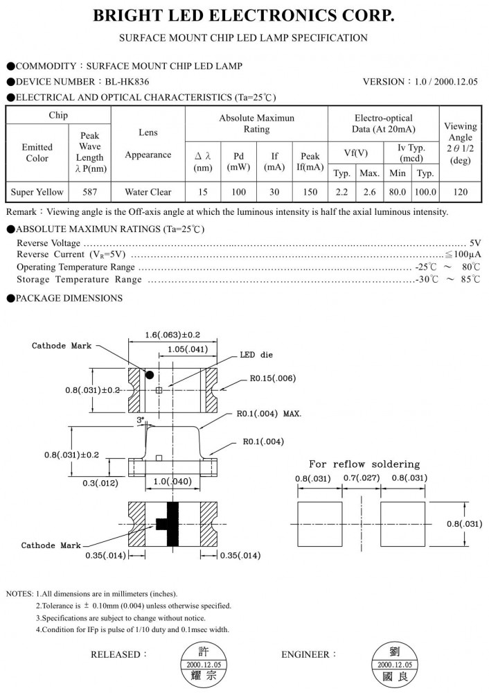 BL-HK836 technical specification page 1