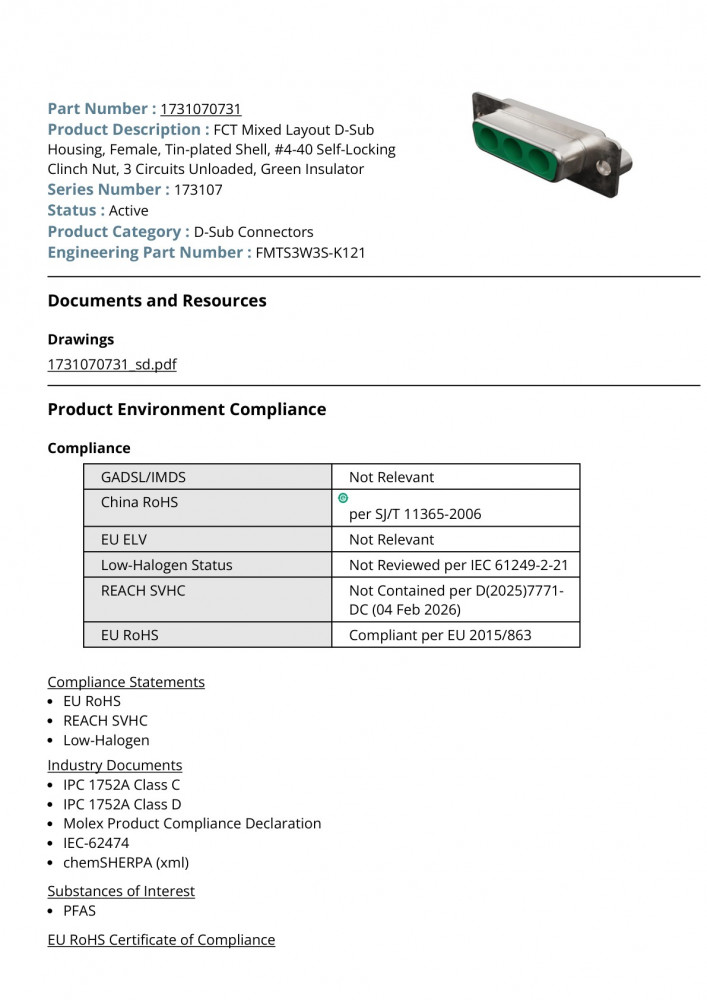 MOLEX 1731070731 product drawing preview, page 1