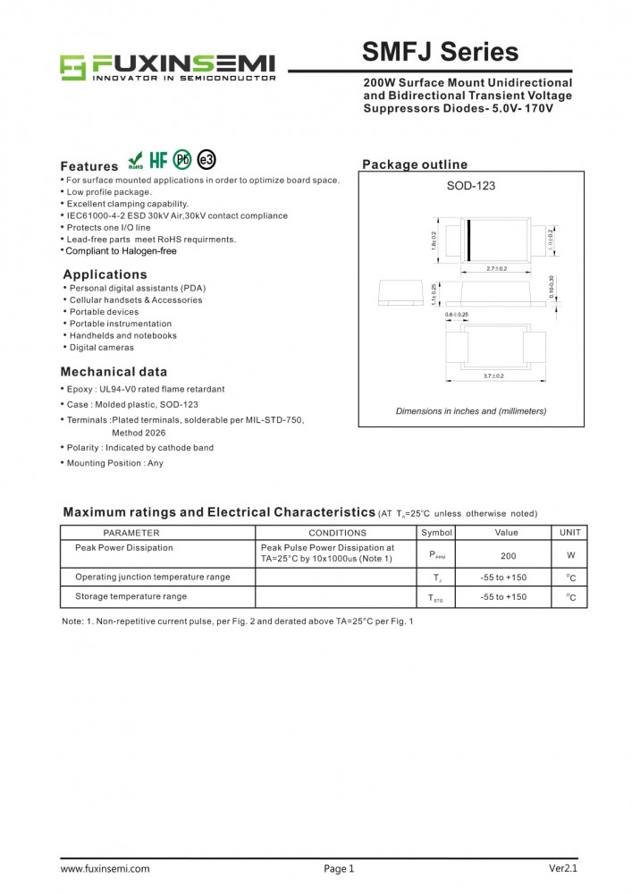 SMFJ5.0CA datasheet page 1
