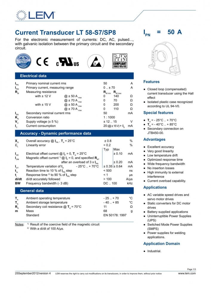 LEM LT58-S7/SP8 datasheet page 1
