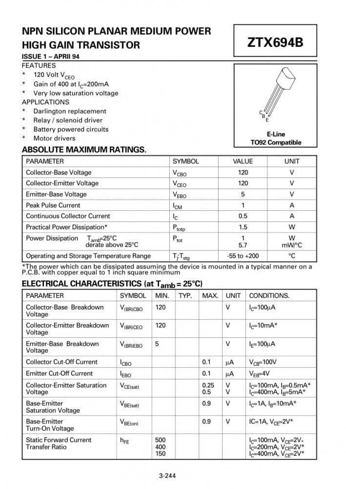 ZTX694B datasheet page 1