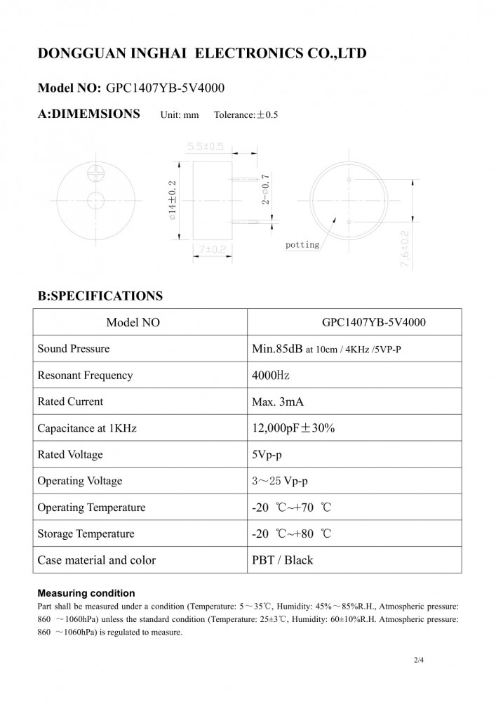 GPC1407YB-5V4000 specification approval page 2
