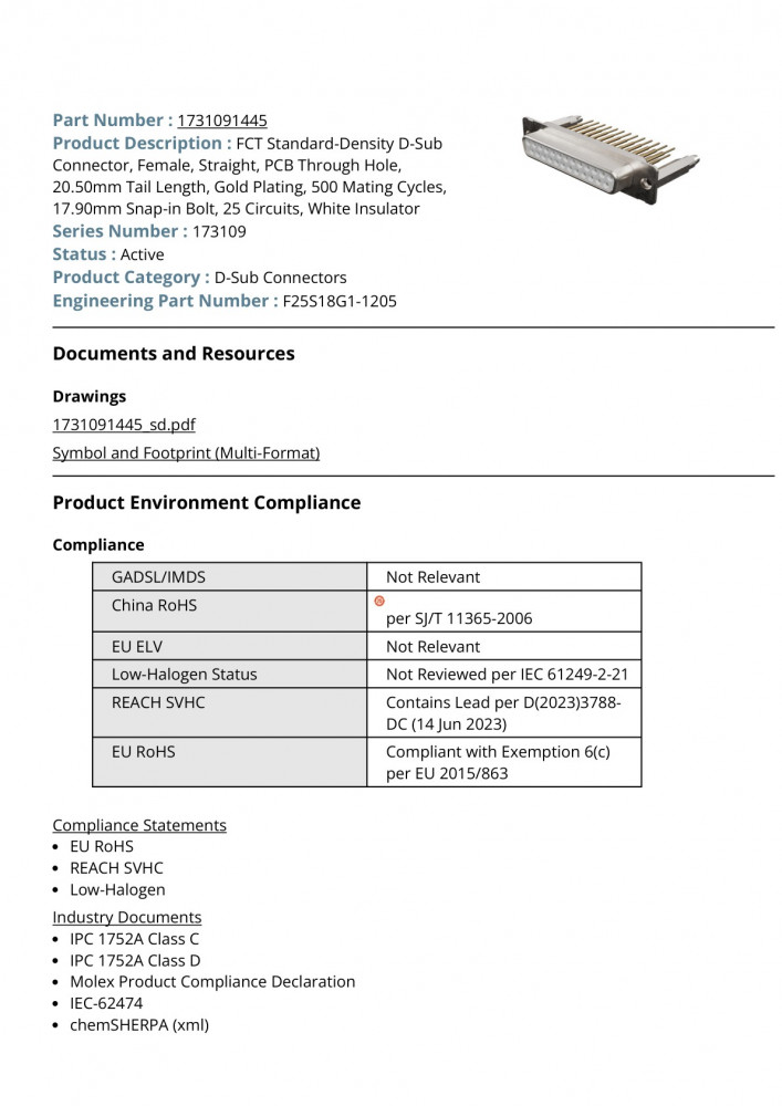 MOLEX 1731091445 product drawing page 1