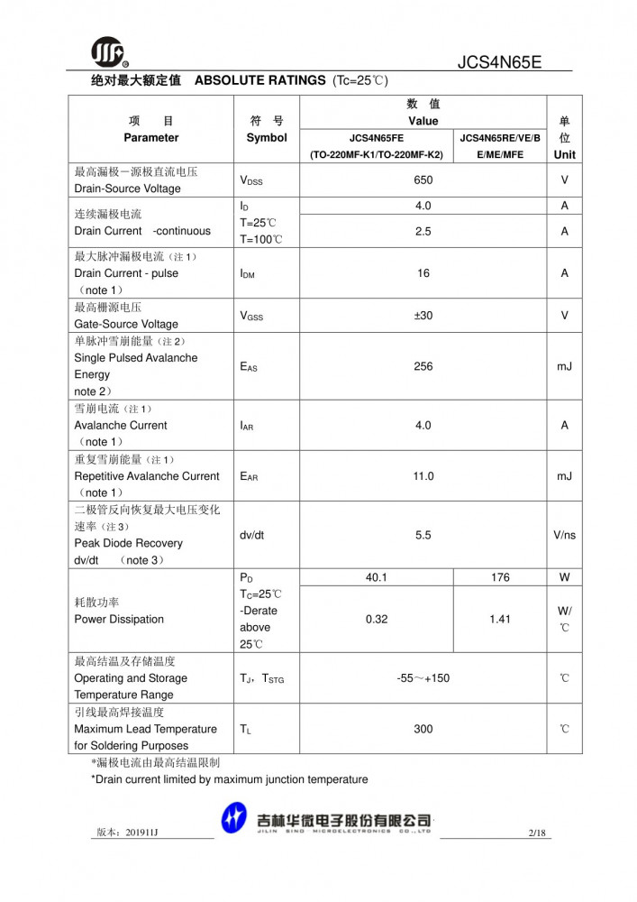 JCS4N65RE datasheet page 2