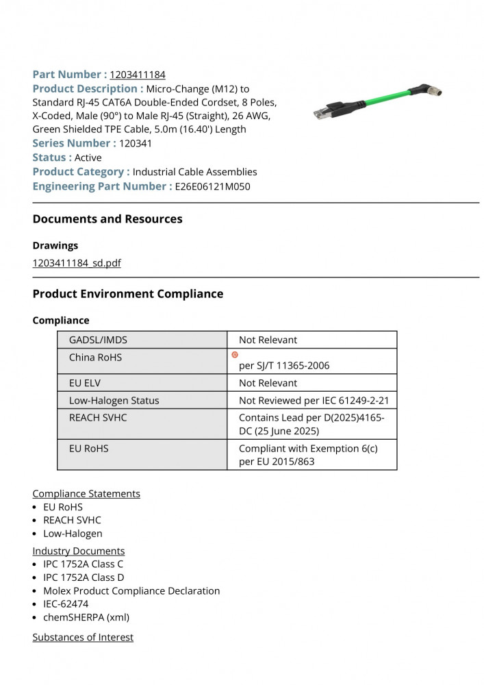 MOLEX 1203411184 customer drawing, page 1