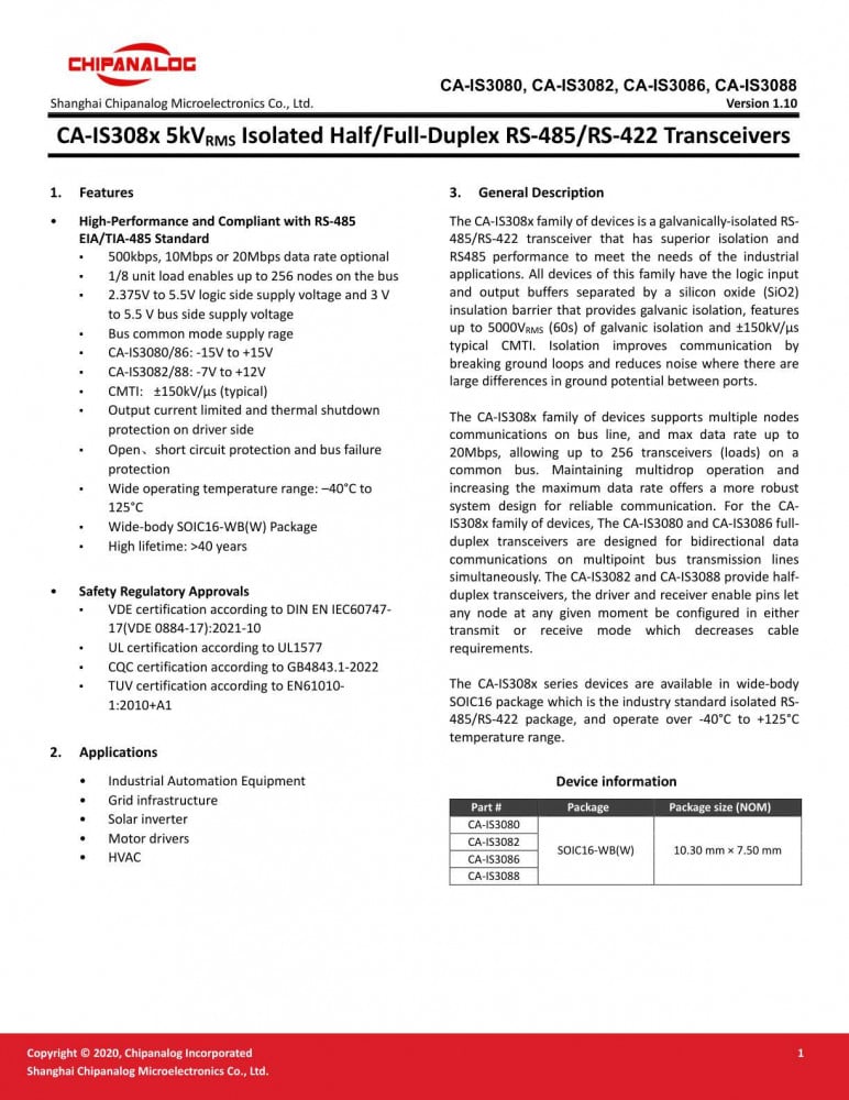 CA-IS3082WX datasheet page 1