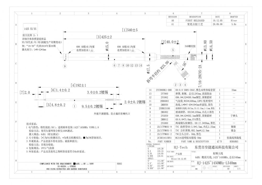 HJ-1425-1450MHz-L540mm product drawing