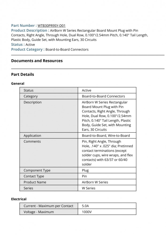 WTB30PR9SY-D01 technical document page 1