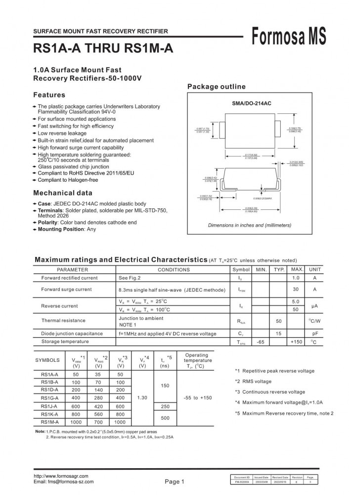 RS1D-A datasheet page 1