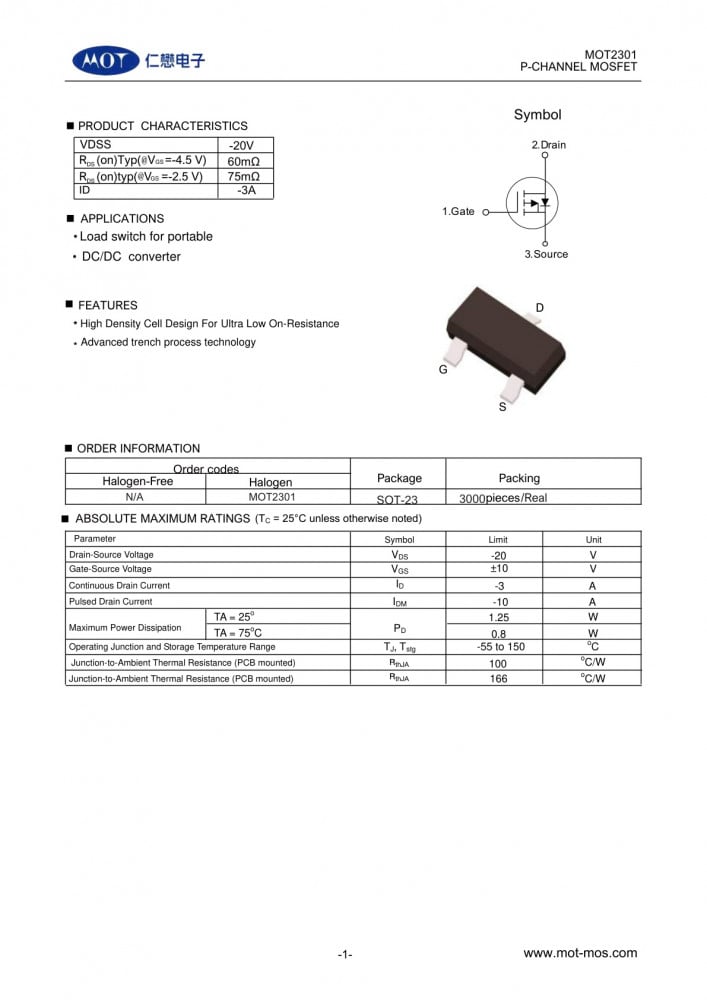MOT 2301 datasheet page 1
