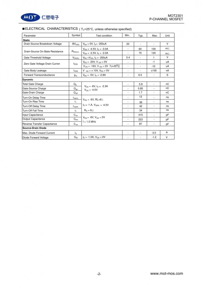 MOT 2301 datasheet page 2