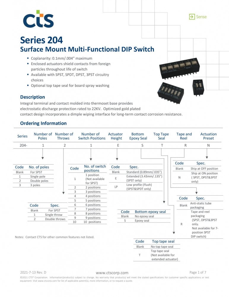 CTS Series 204 datasheet page 1