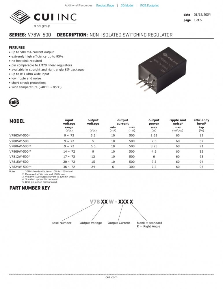 V7809W-500 datasheet page 1