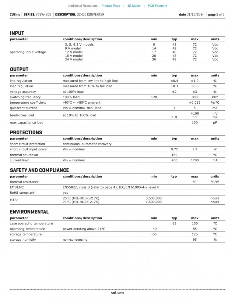 V7809W-500 datasheet page 2