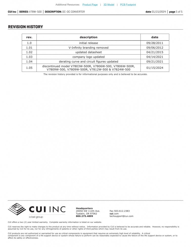 V7809W-500 datasheet page 5