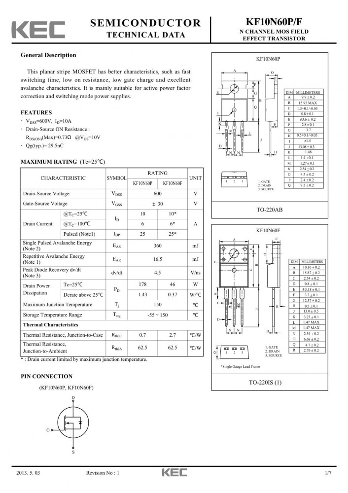 KF10N60F datasheet page 1