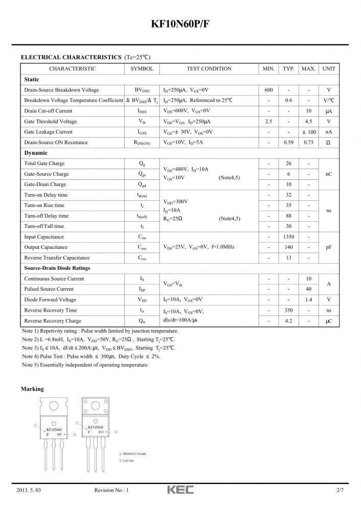 KF10N60F datasheet page 2