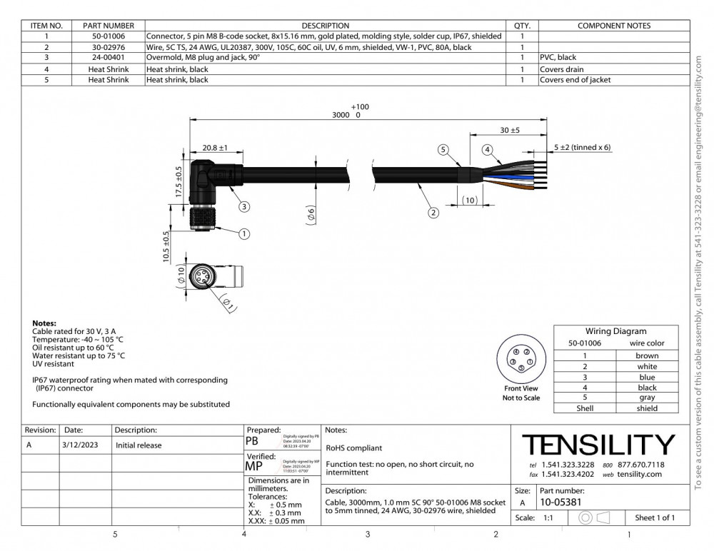 10-05381 product drawing and wiring reference